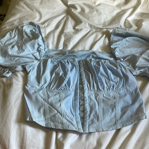 Tops | Blue Ruffle Shirt | Poshmark